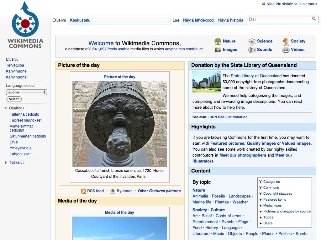 Multimedian hakeminen Wikimedia Commonsista